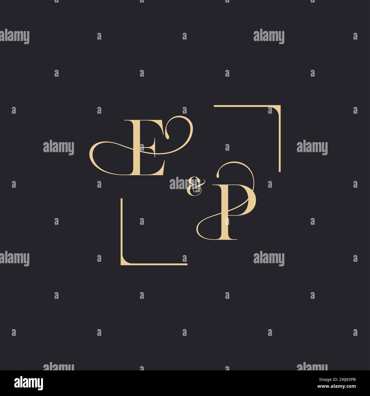 EP simple concept of wedding outline logo and square of initial design ...
