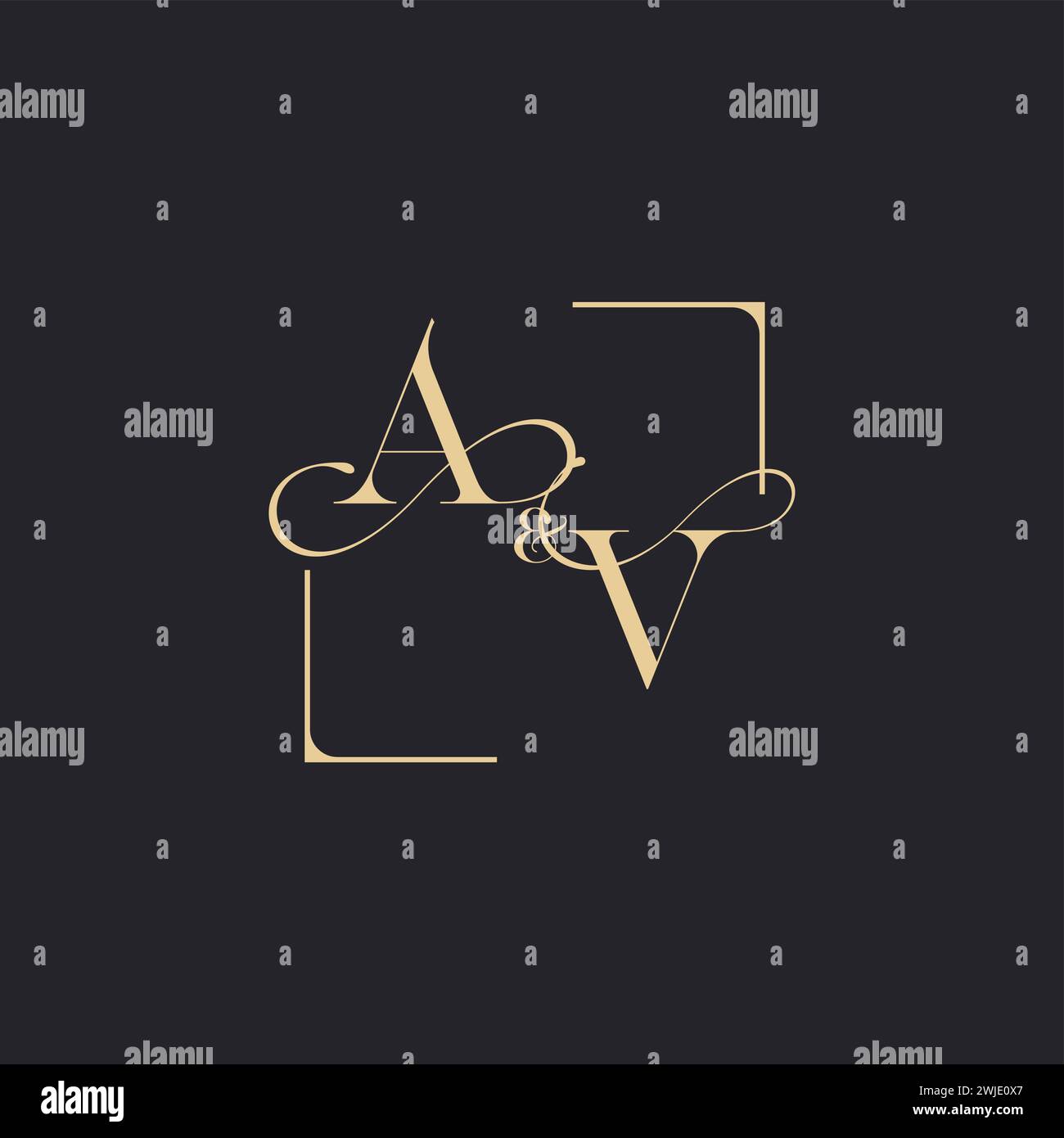 AV simple concept of wedding outline logo and square of initial design ...