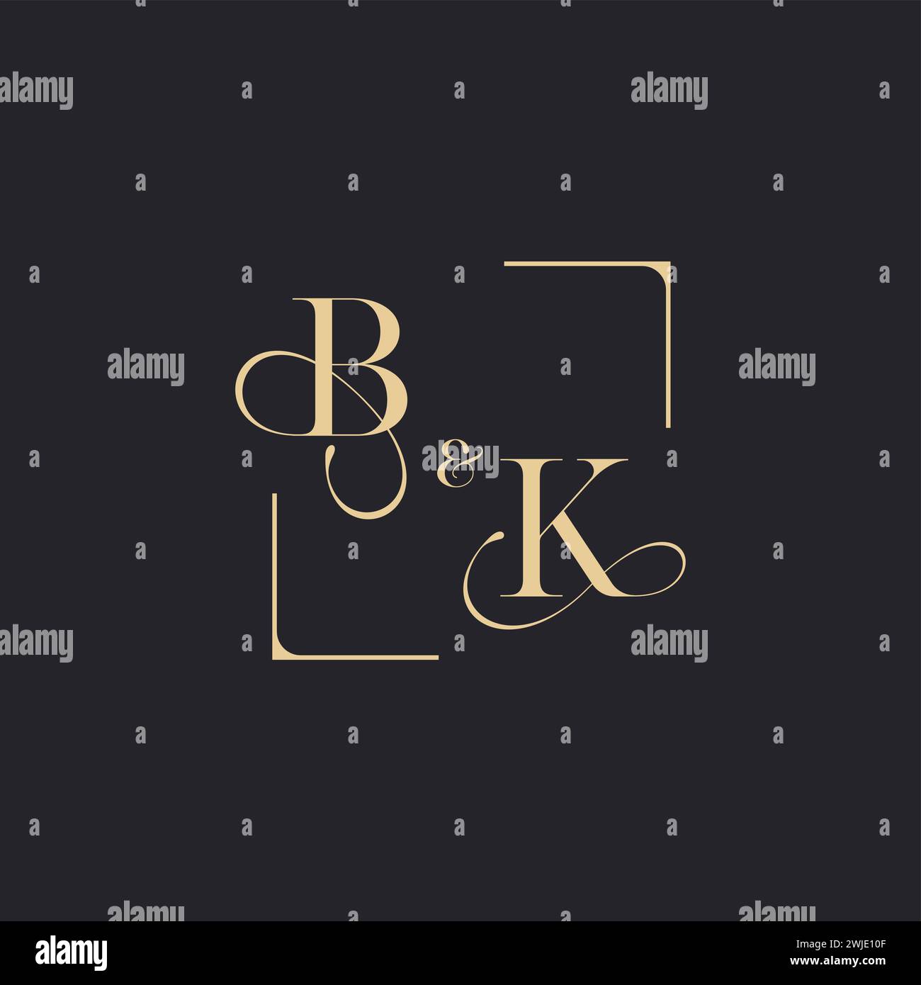 BK simple concept of wedding outline logo and square of initial design ...