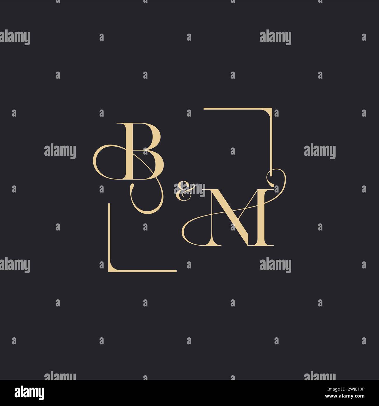 BM simple concept of wedding outline logo and square of initial design ...