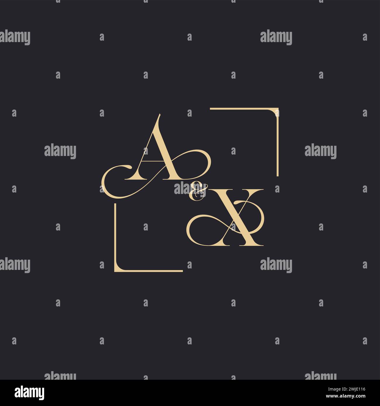 AX simple concept of wedding outline logo and square of initial design ...
