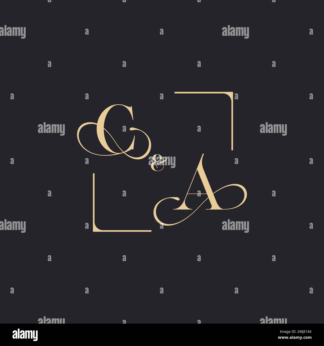 CA simple concept of wedding outline logo and square of initial design ...