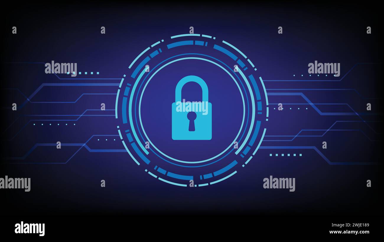 Cyber security and digital computer protection with padlock symbol. Technology concept. Vector ...