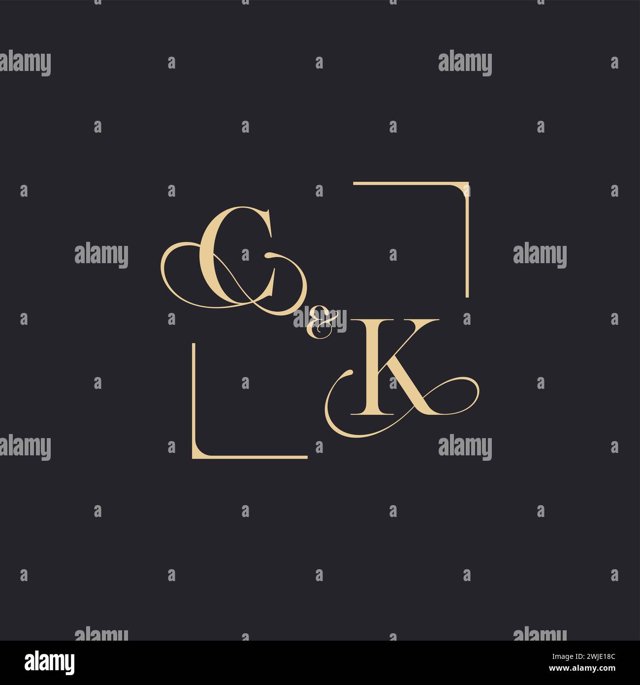 CK simple concept of wedding outline logo and square of initial design ...