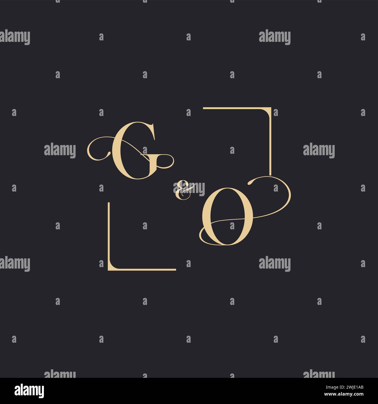 GO simple concept of wedding outline logo and square of initial design ...