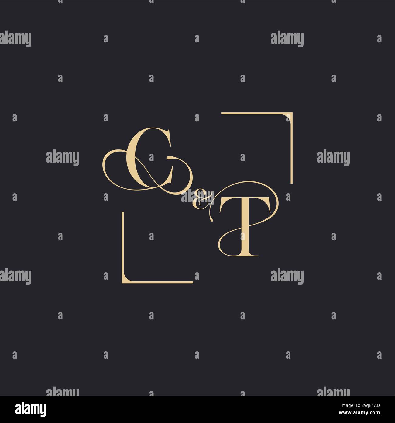 CT simple concept of wedding outline logo and square of initial design ...
