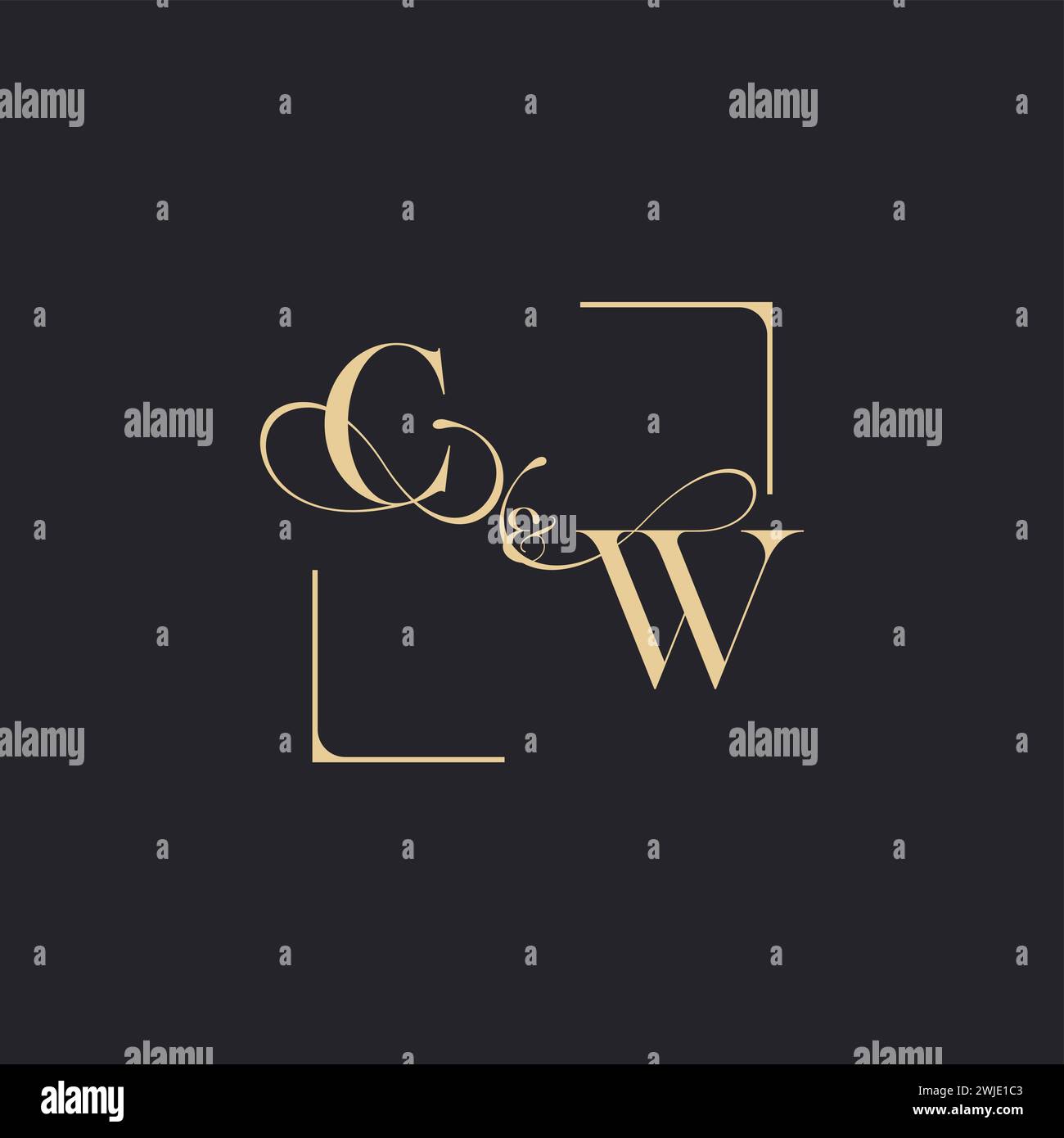 CW simple concept of wedding outline logo and square of initial design ...