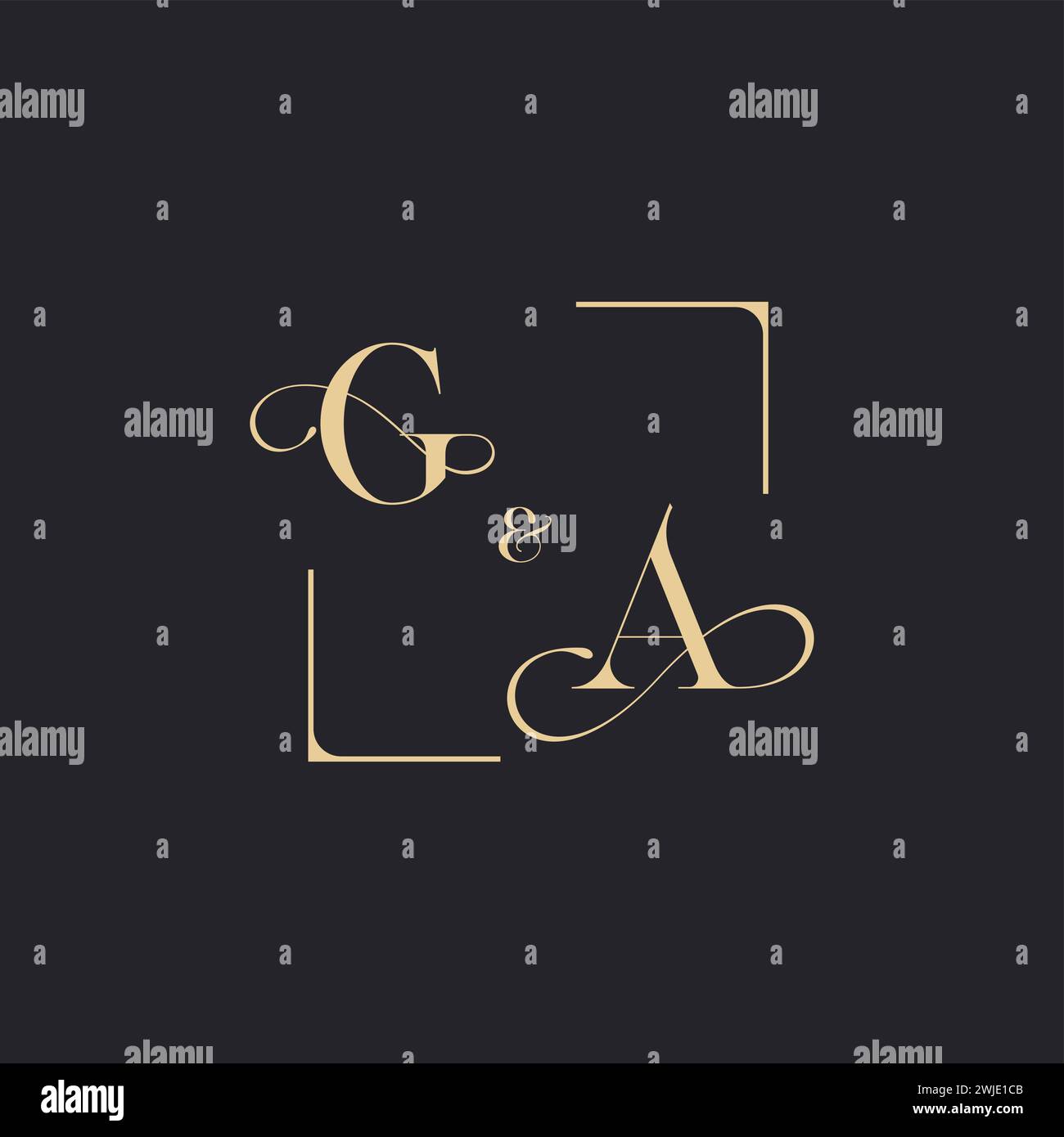 GA simple concept of wedding outline logo and square of initial design ...