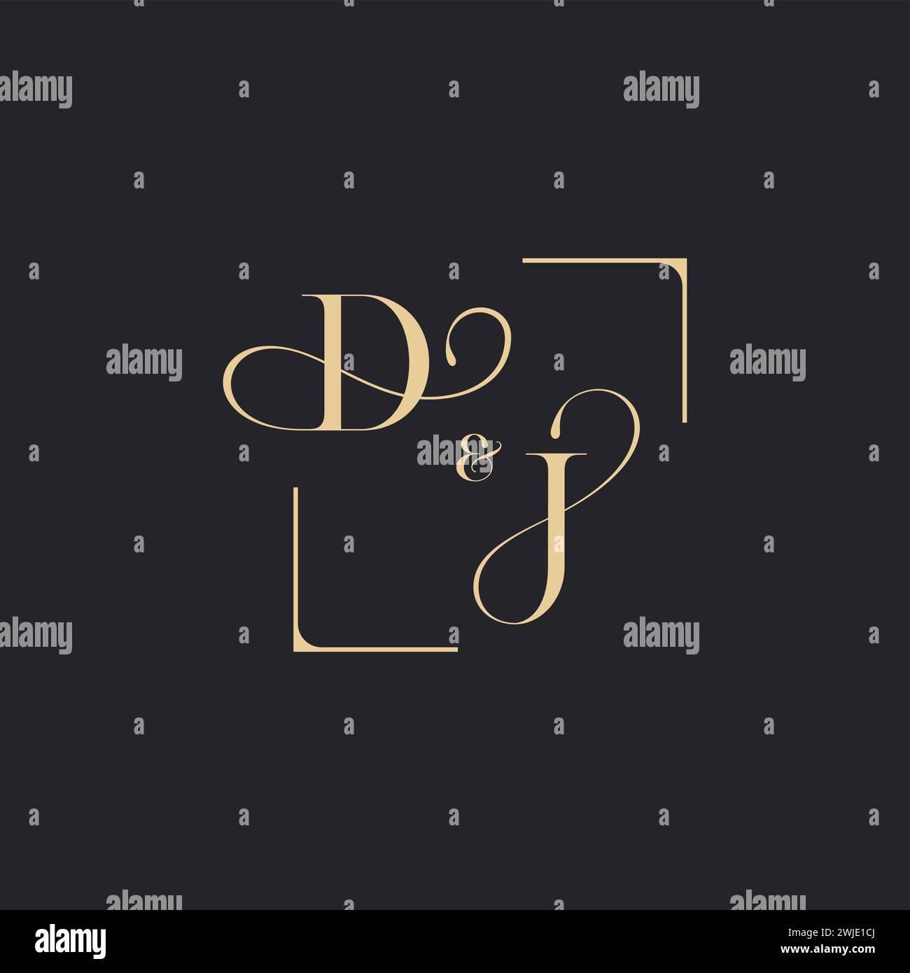 DJ simple concept of wedding outline logo and square of initial design ...