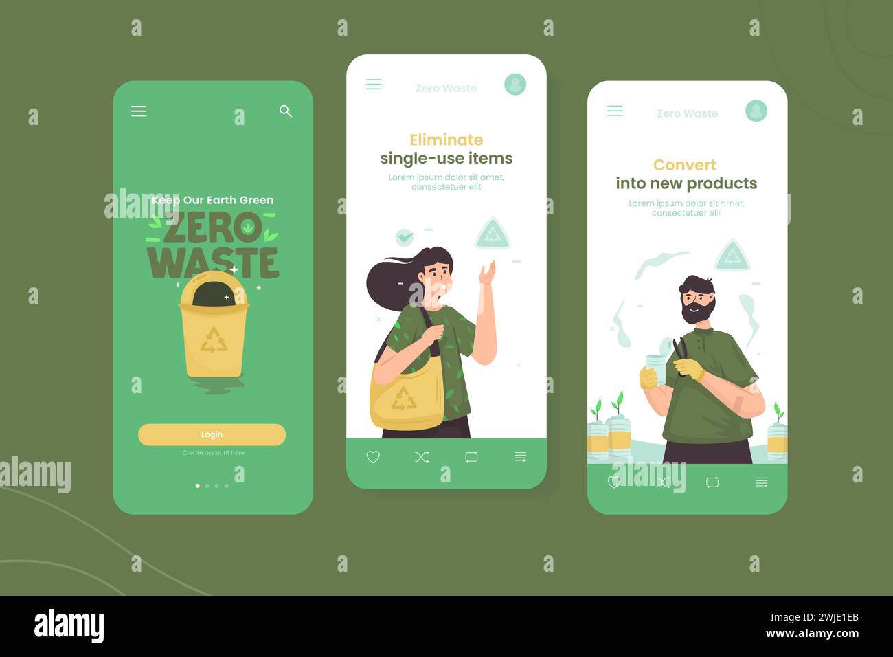 Zero waste go green campaign onboard mobile template Stock Vector Image ...