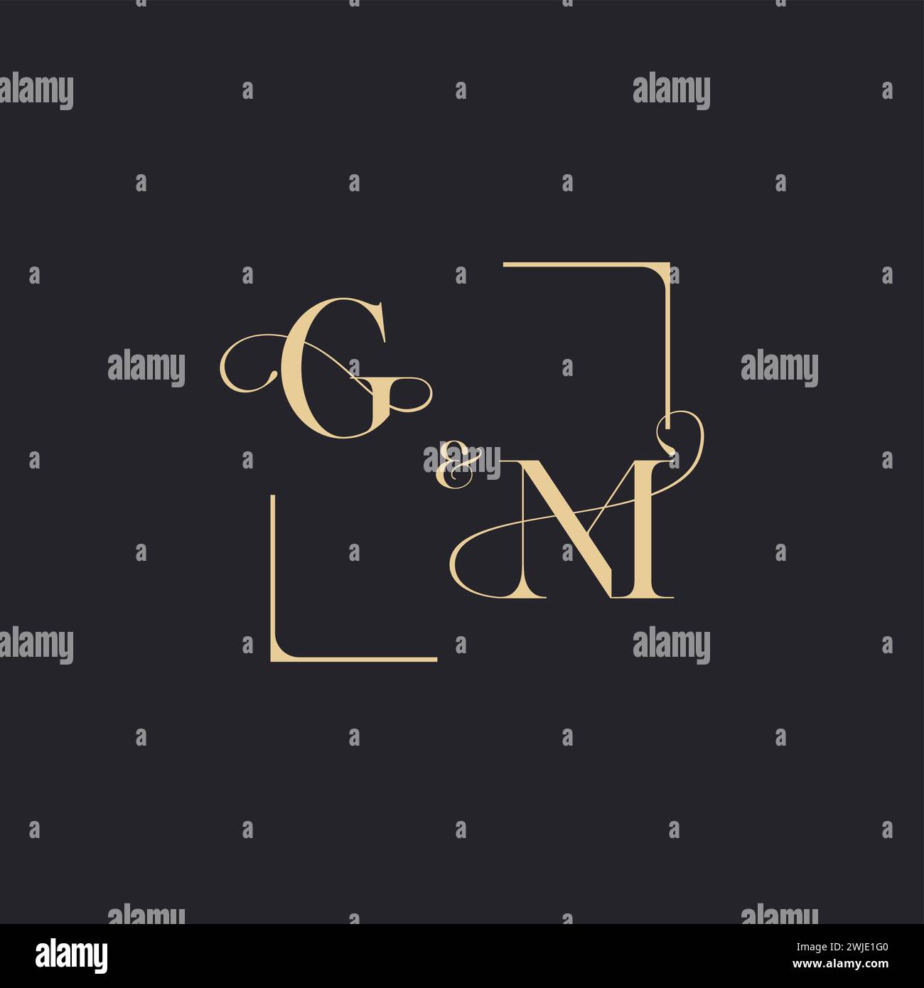 GM simple concept of wedding outline logo and square of initial design ...