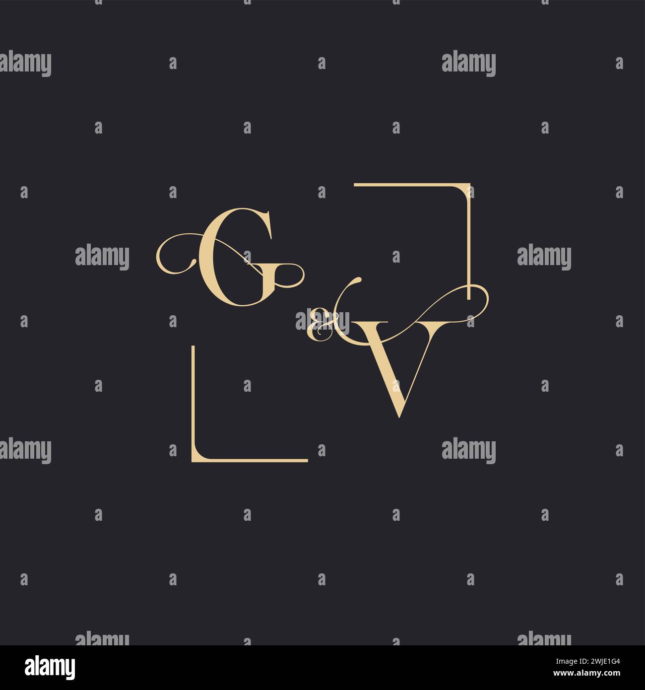 GV simple concept of wedding outline logo and square of initial design ...