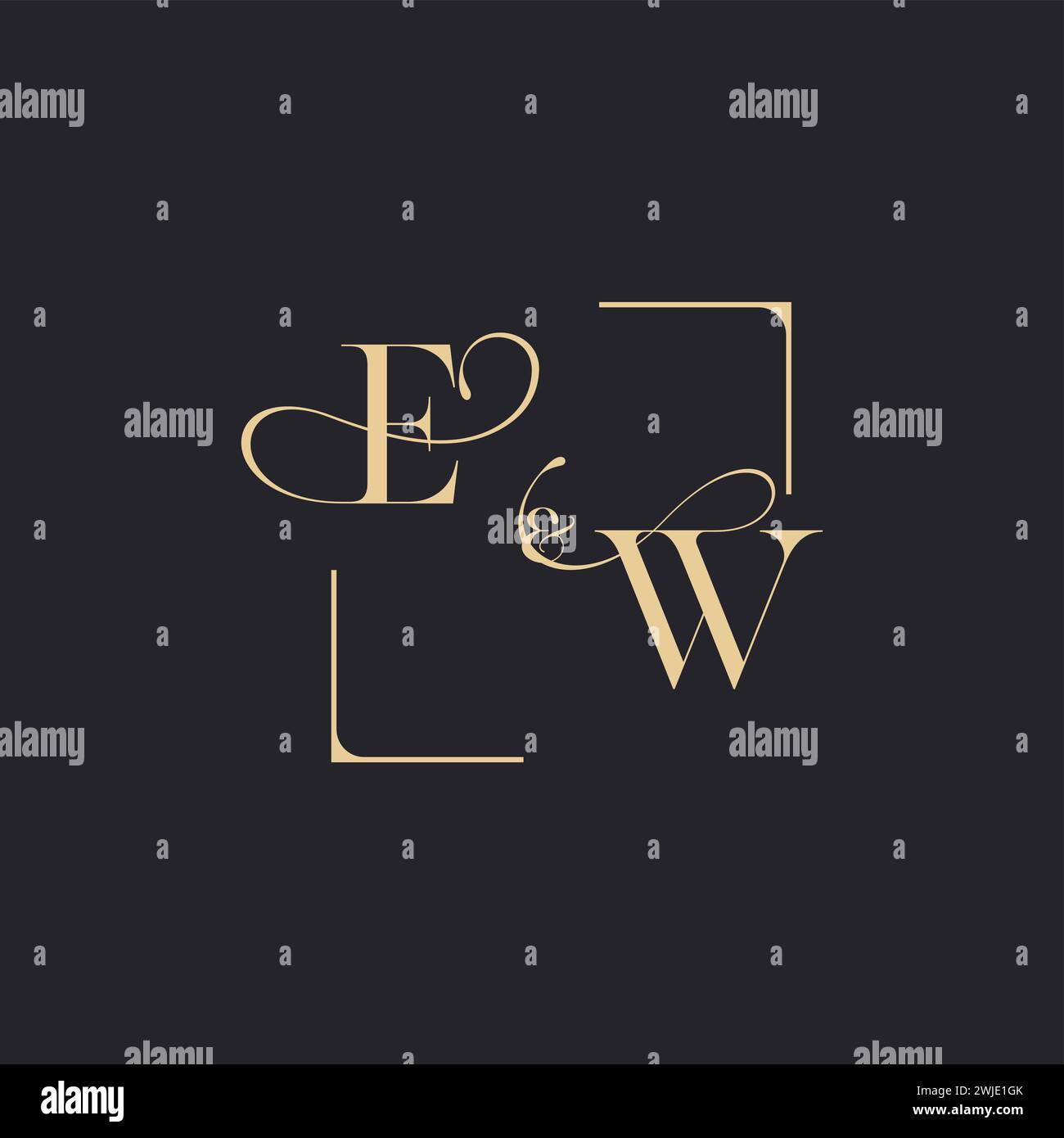 EW simple concept of wedding outline logo and square of initial design ...