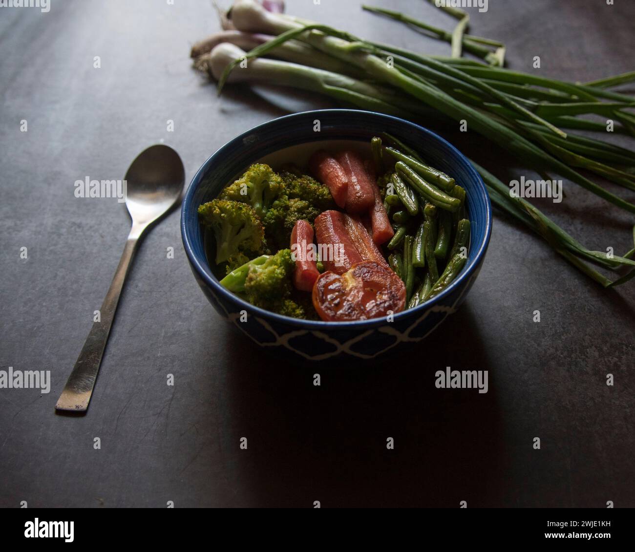 Healthy food ingredient saute vegetables served in a bowl. Close up ...