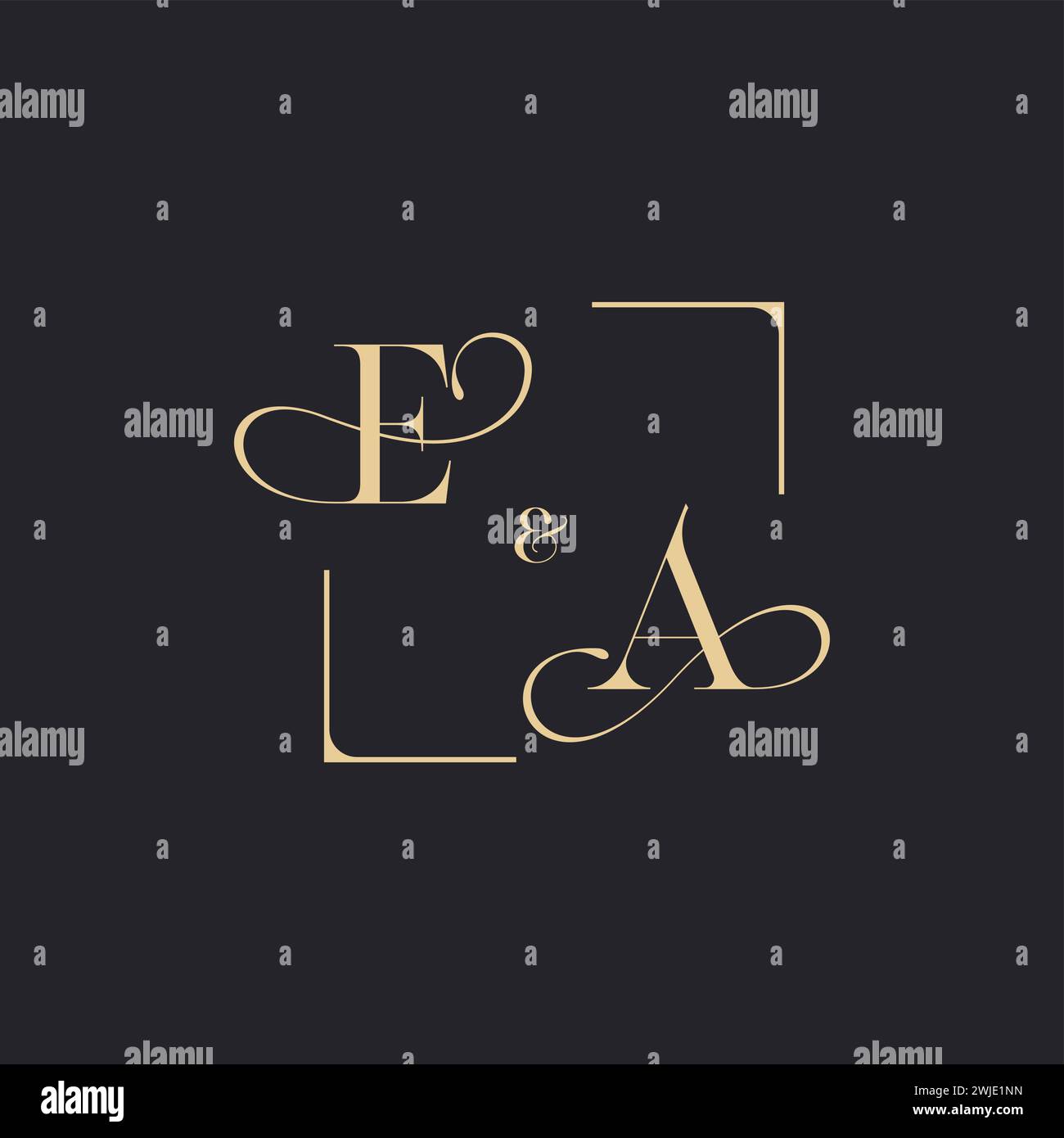 EA simple concept of wedding outline logo and square of initial design ...