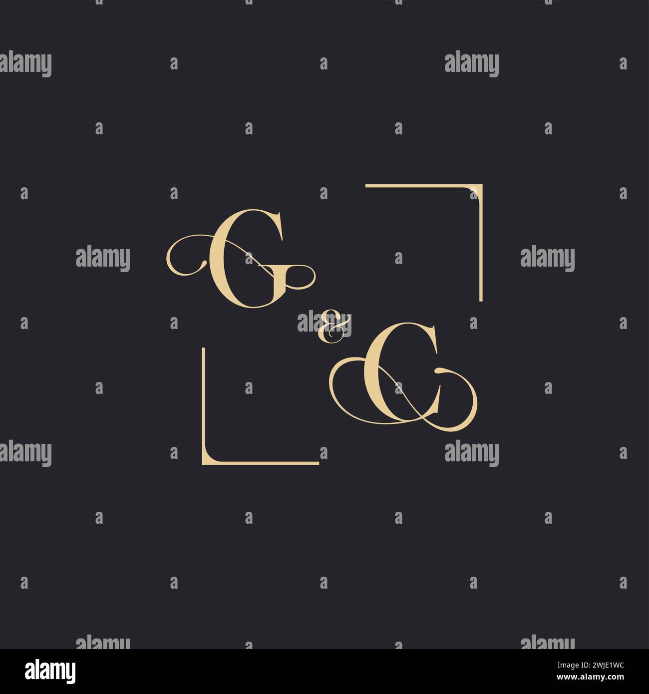 GC simple concept of wedding outline logo and square of initial design ...