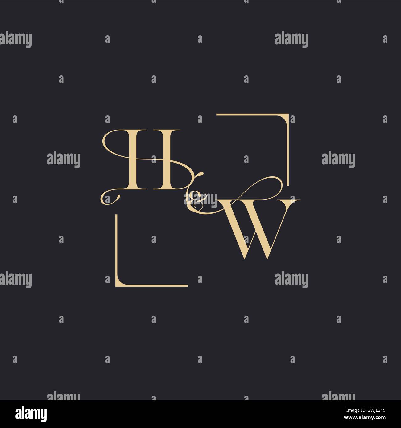 HW simple concept of wedding outline logo and square of initial design ...