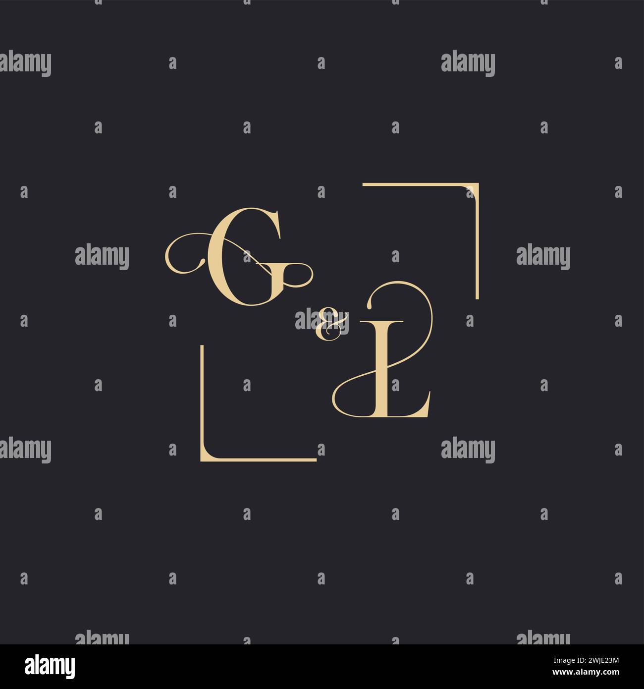 GL simple concept of wedding outline logo and square of initial design ...