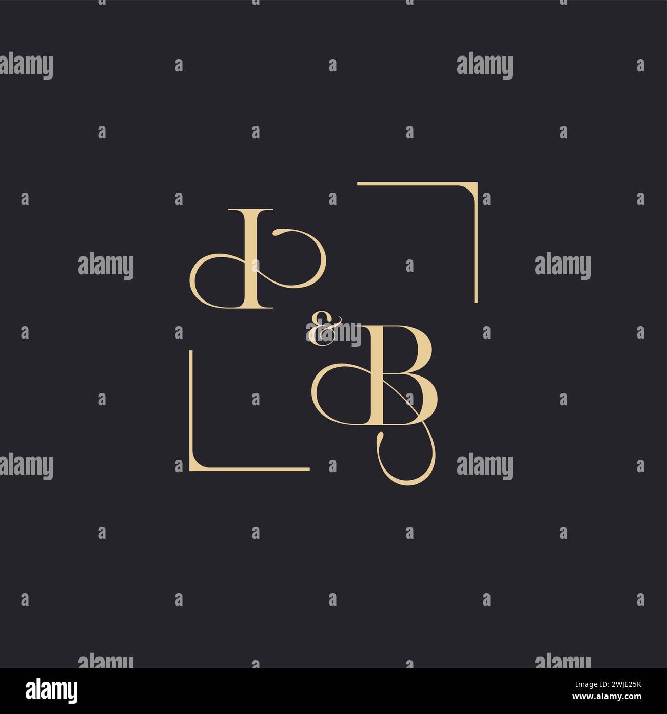 IB simple concept of wedding outline logo and square of initial design ...