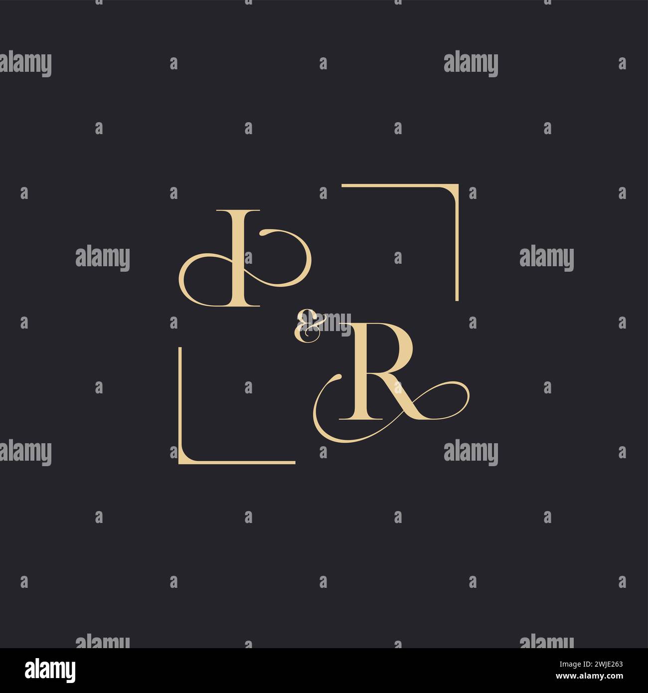 IR simple concept of wedding outline logo and square of initial design ...