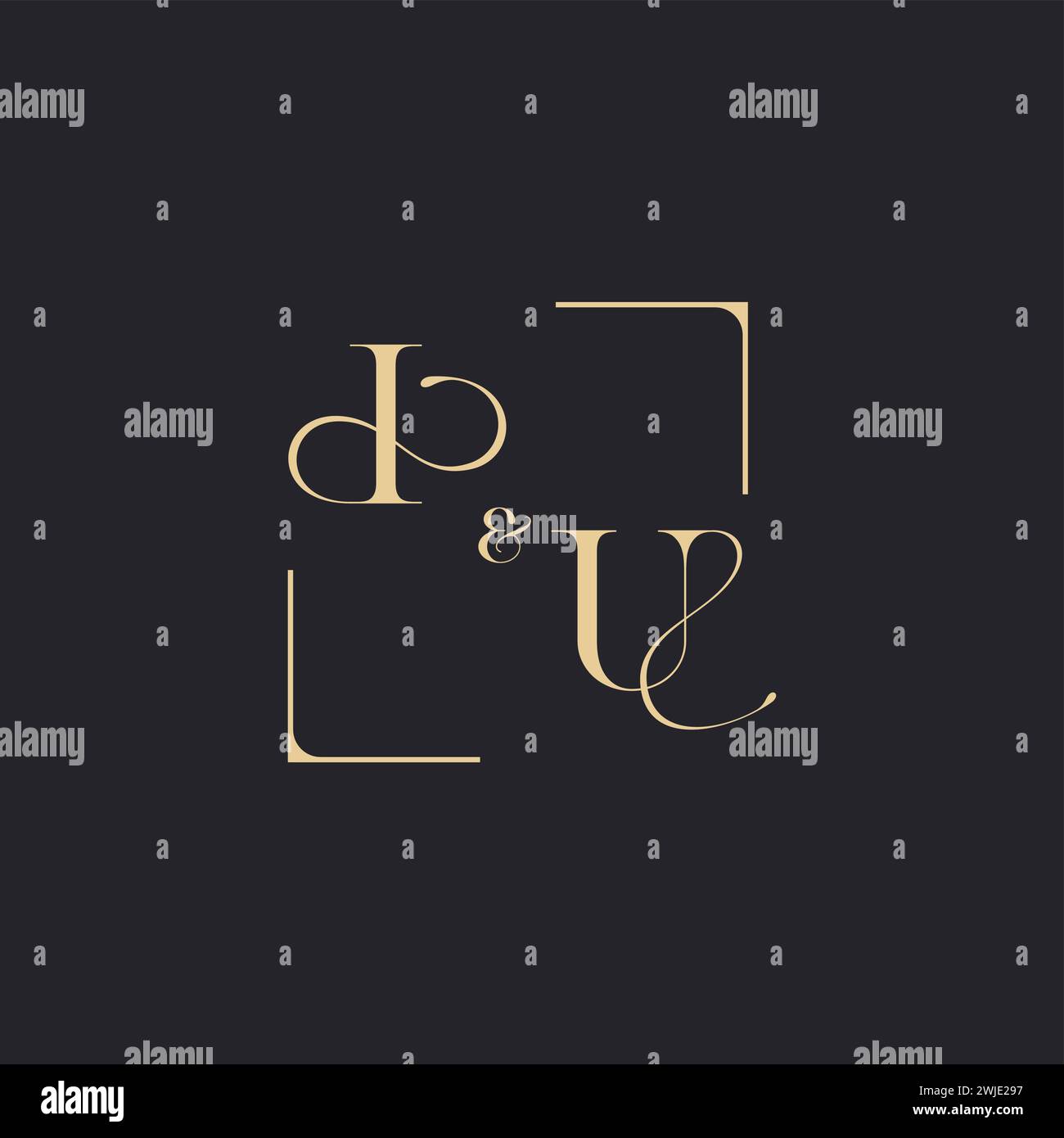 IU simple concept of wedding outline logo and square of initial design ...
