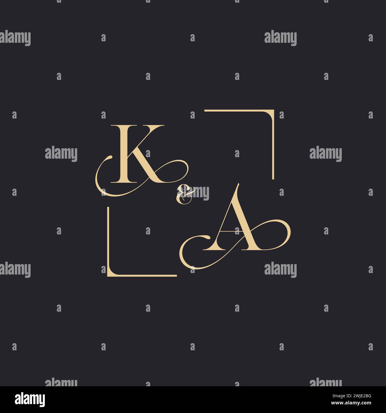 KA simple concept of wedding outline logo and square of initial design ...