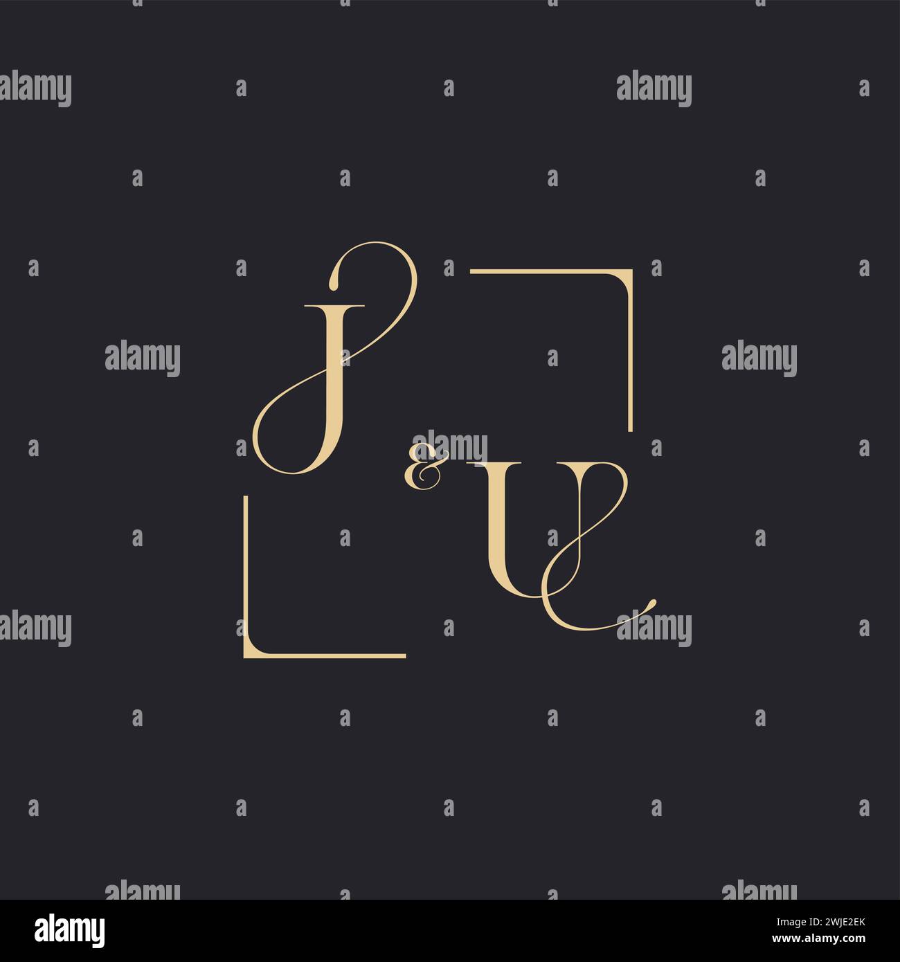 JU simple concept of wedding outline logo and square of initial design ...