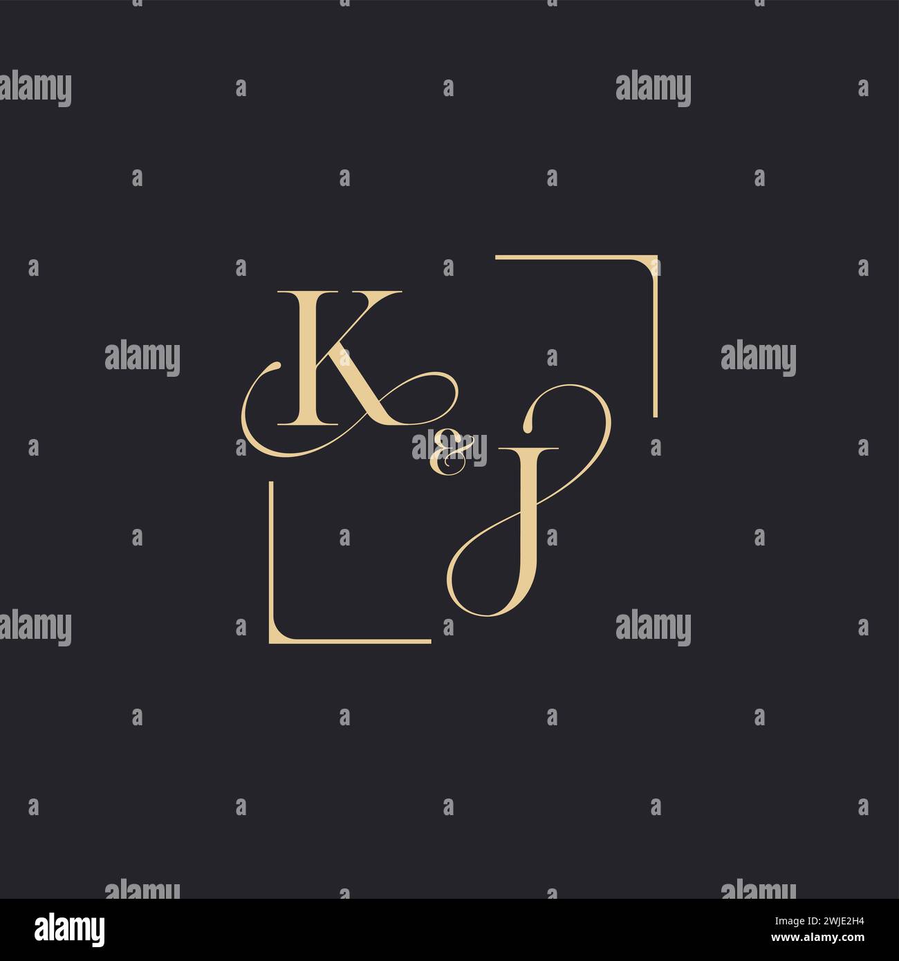 KJ simple concept of wedding outline logo and square of initial design ...