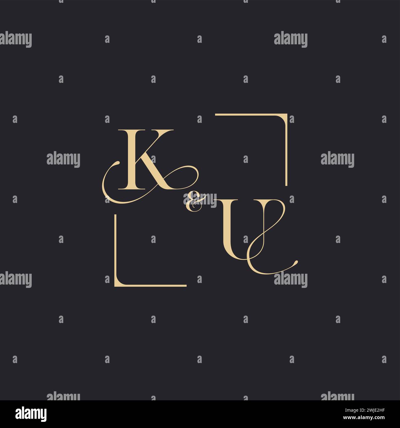 KU simple concept of wedding outline logo and square of initial design ...