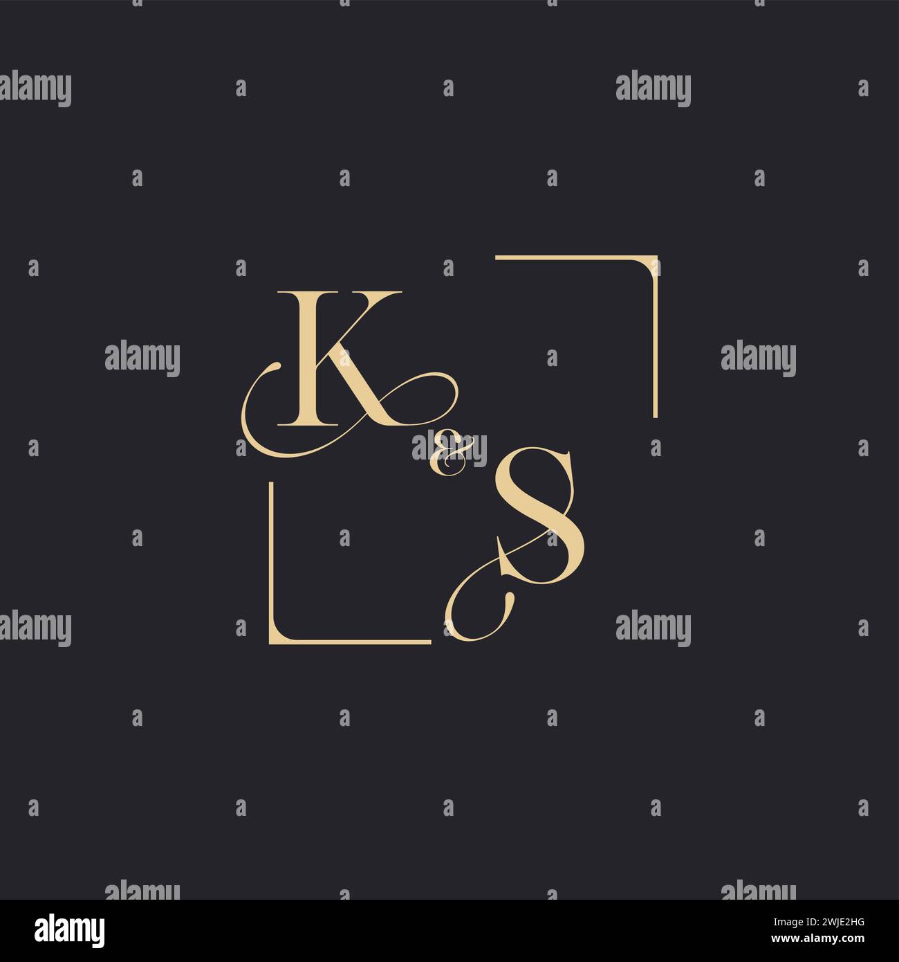 KS simple concept of wedding outline logo and square of initial design ...