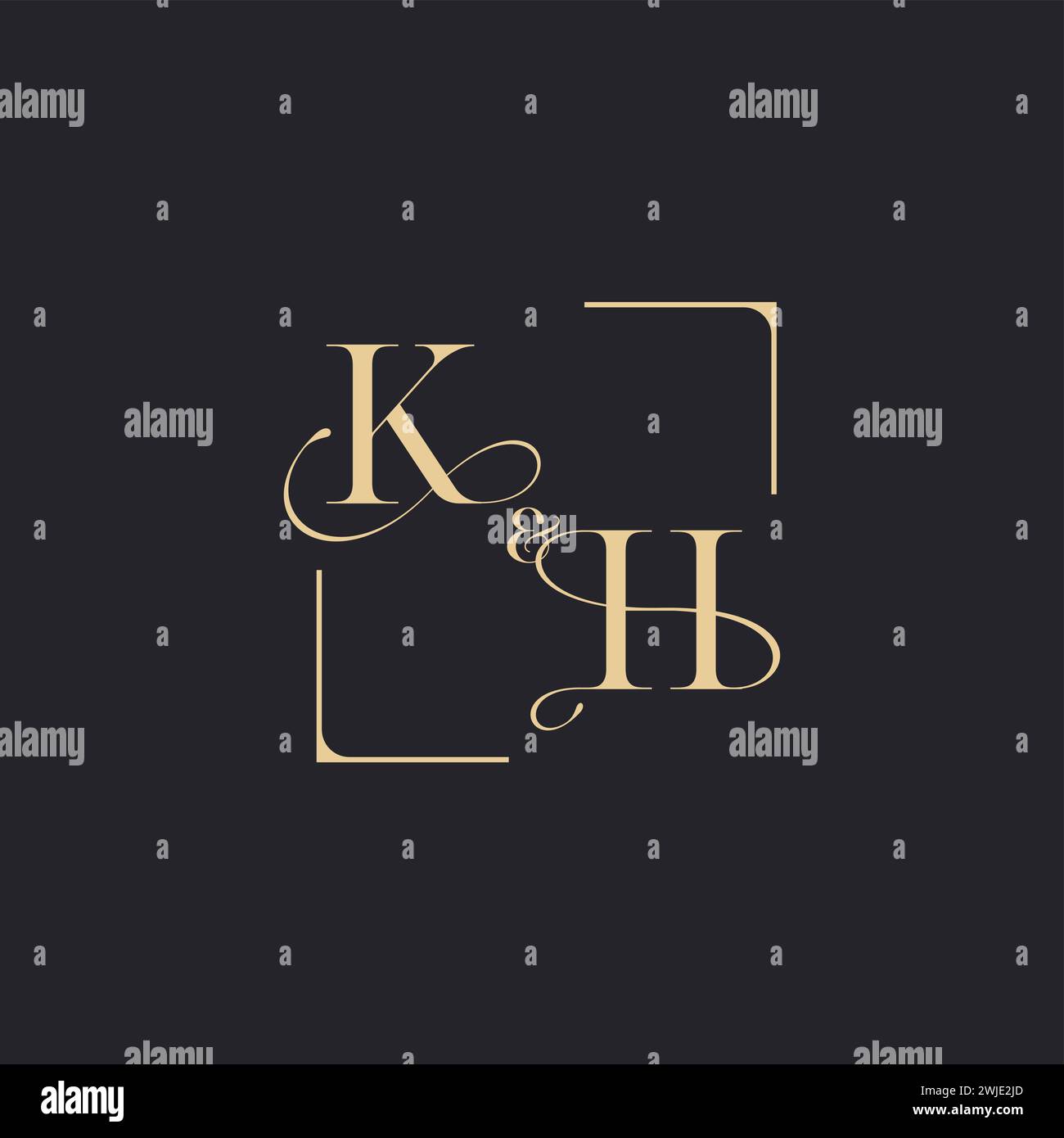 KH simple concept of wedding outline logo and square of initial design ...