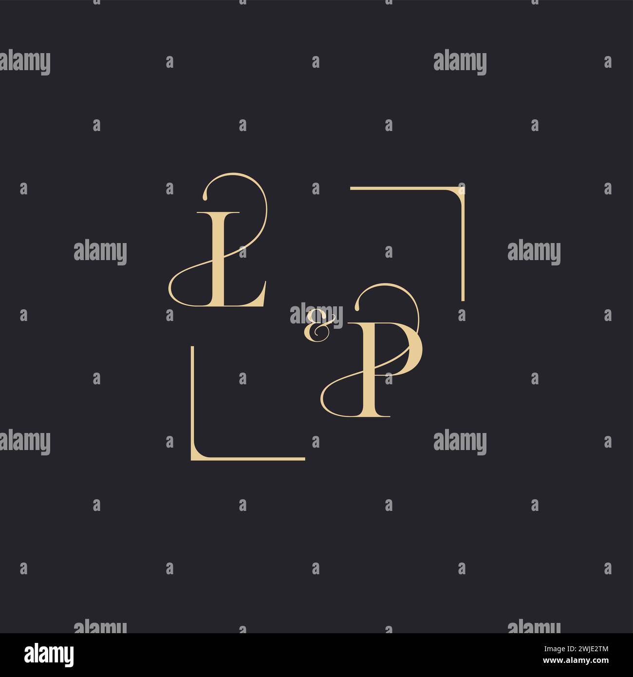 LP simple concept of wedding outline logo and square of initial design ...