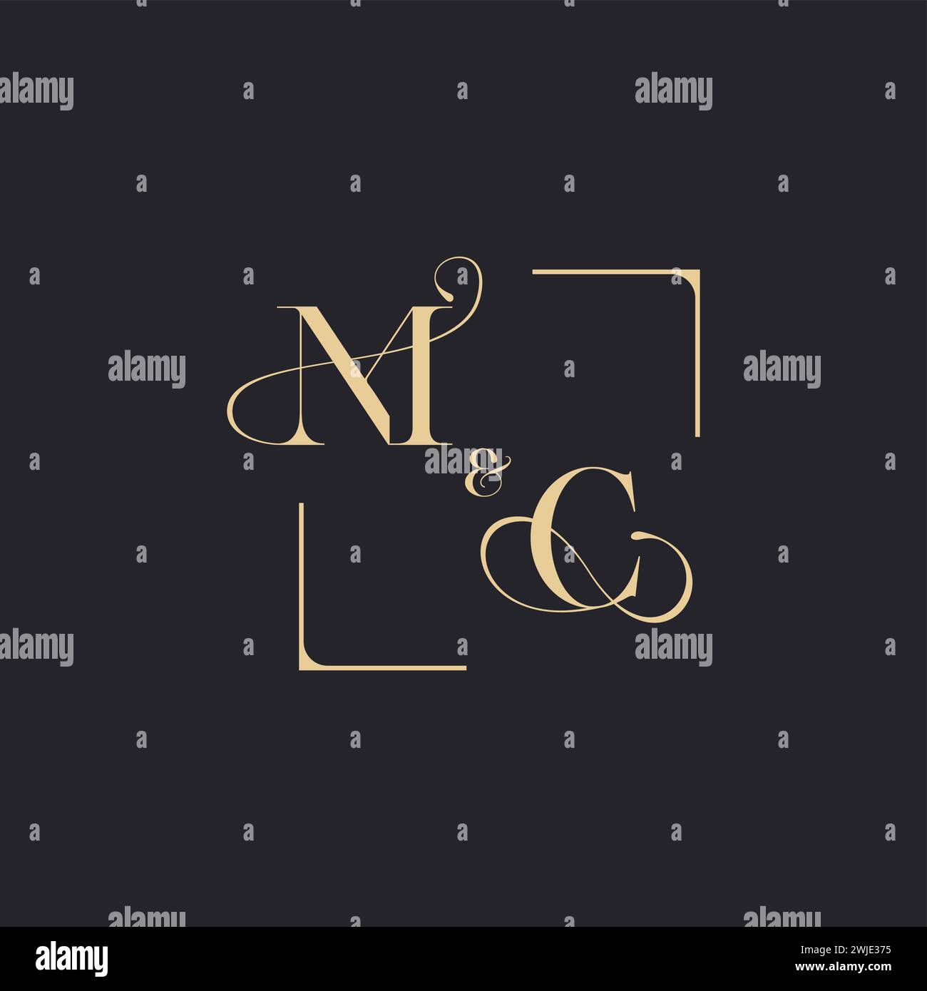 MC simple concept of wedding outline logo and square of initial design ...
