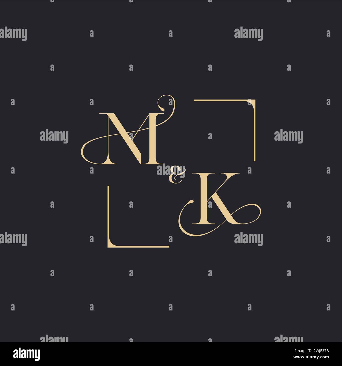 MK simple concept of wedding outline logo and square of initial design ...