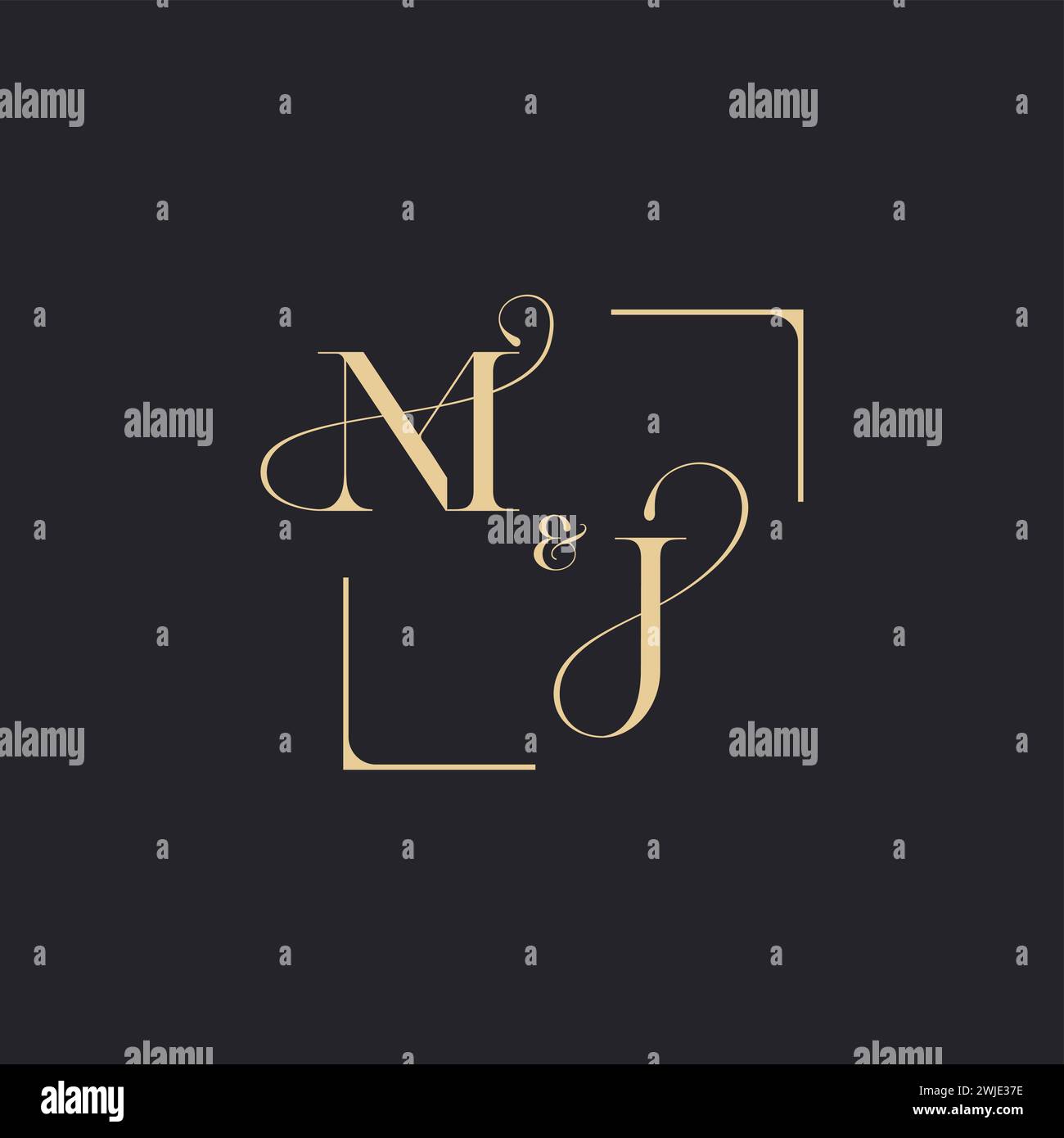 MJ simple concept of wedding outline logo and square of initial design ...