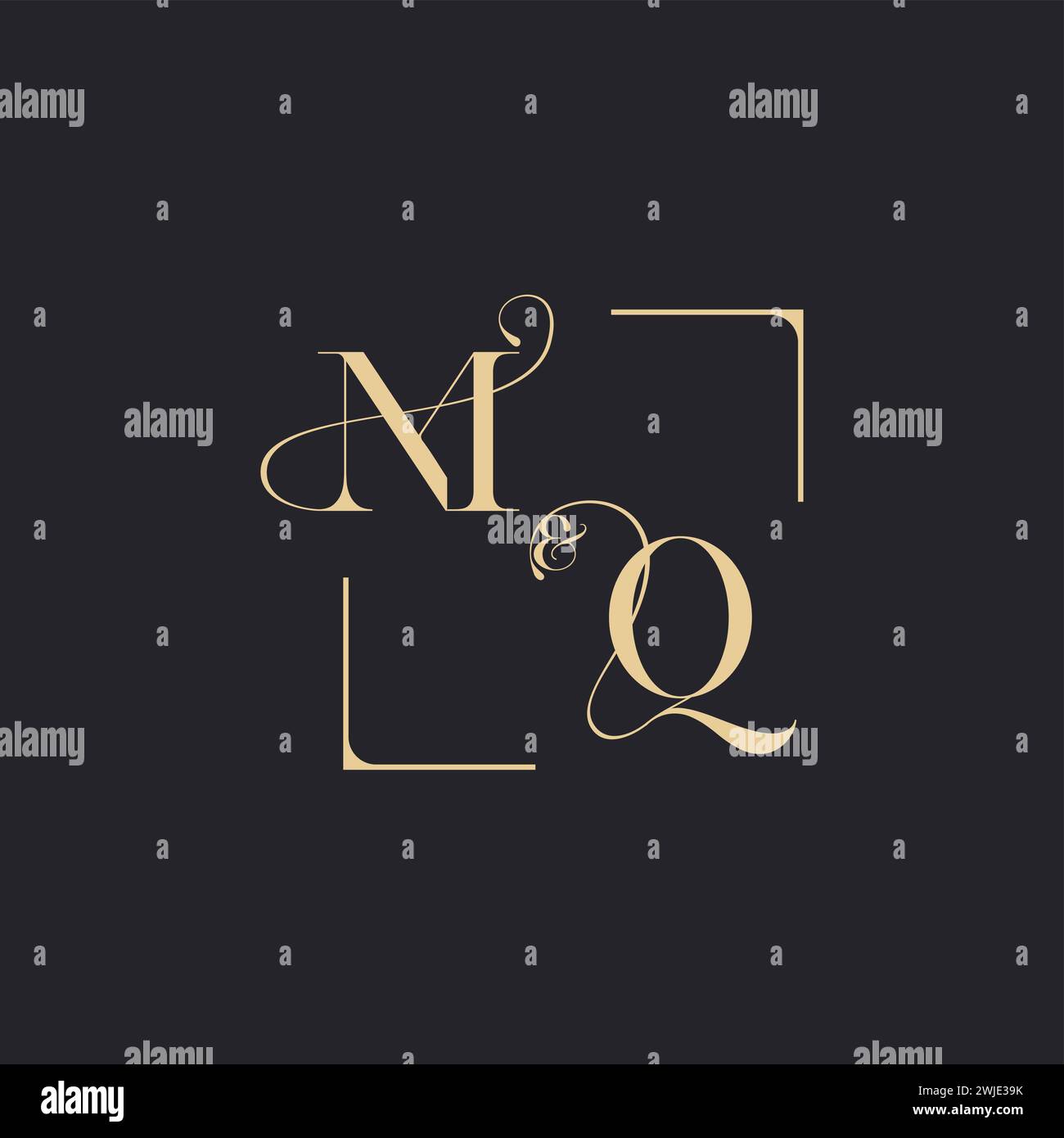 MQ simple concept of wedding outline logo and square of initial design ...