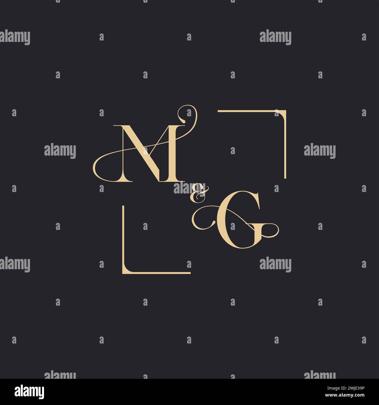 MG simple concept of wedding outline logo and square of initial design ...