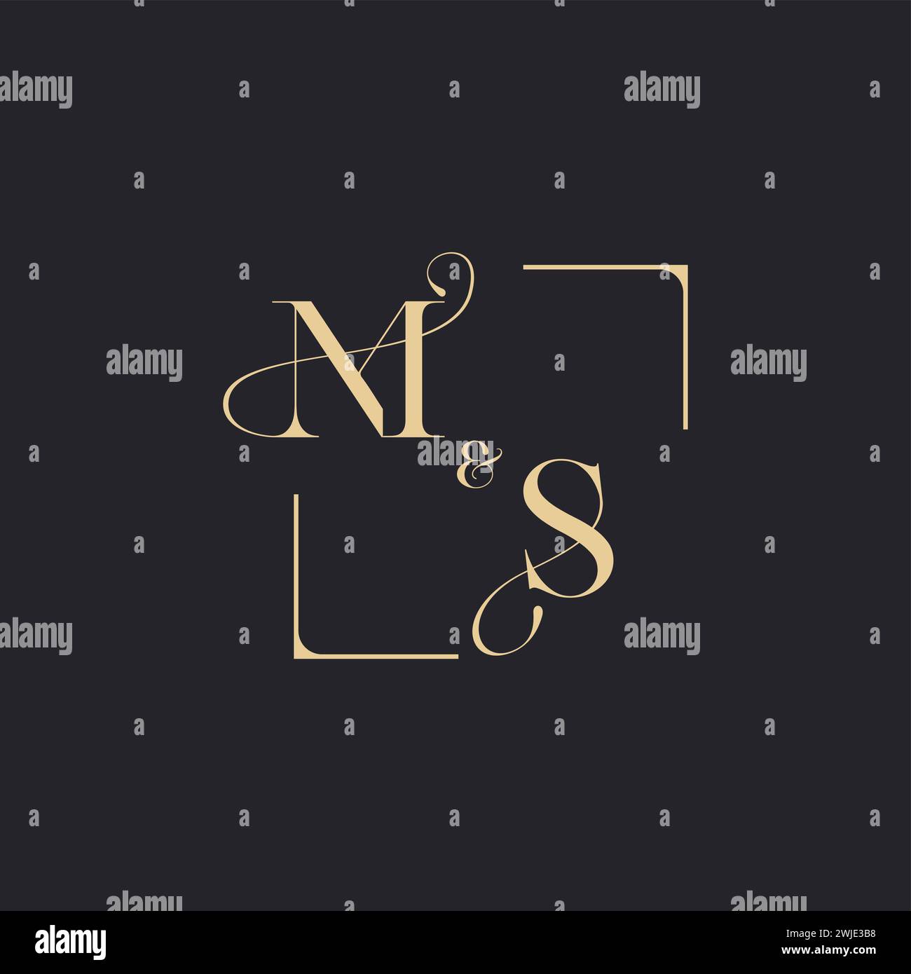 MS simple concept of wedding outline logo and square of initial design ...