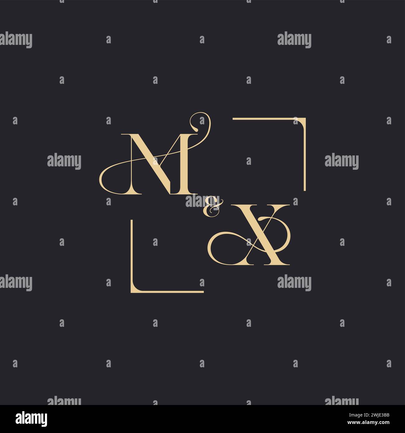 MX simple concept of wedding outline logo and square of initial design ...