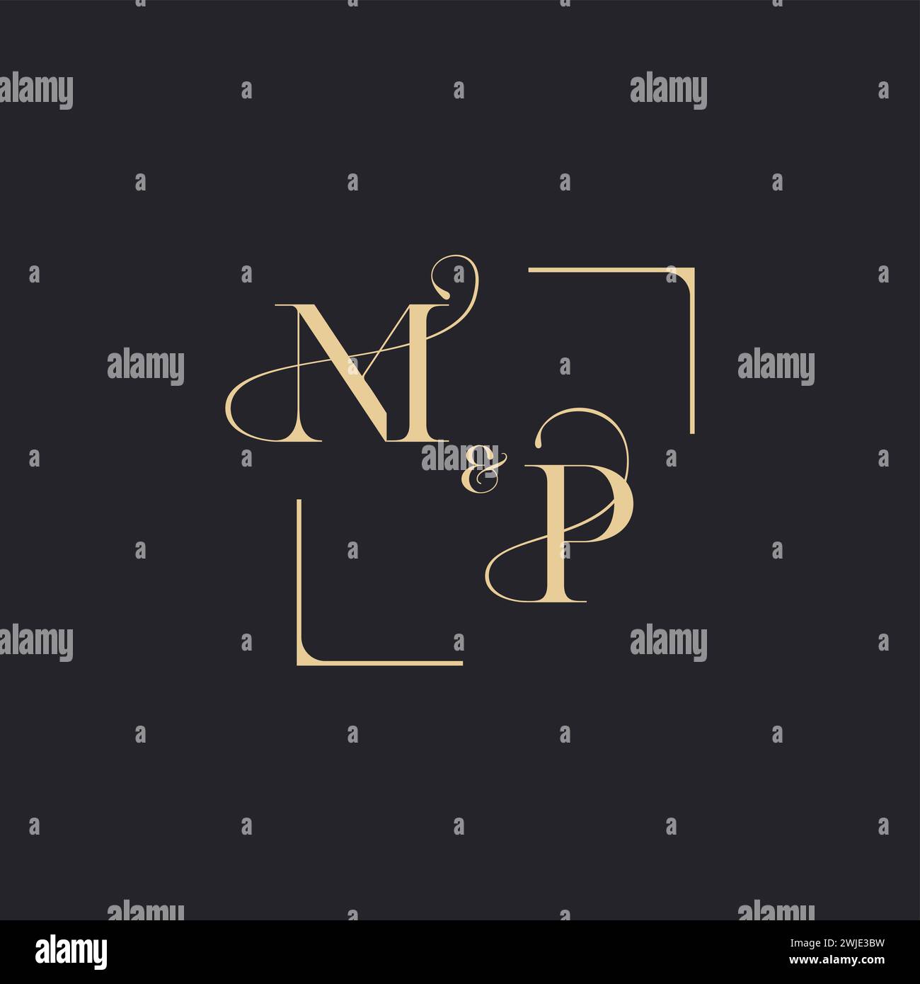 MP simple concept of wedding outline logo and square of initial design ...