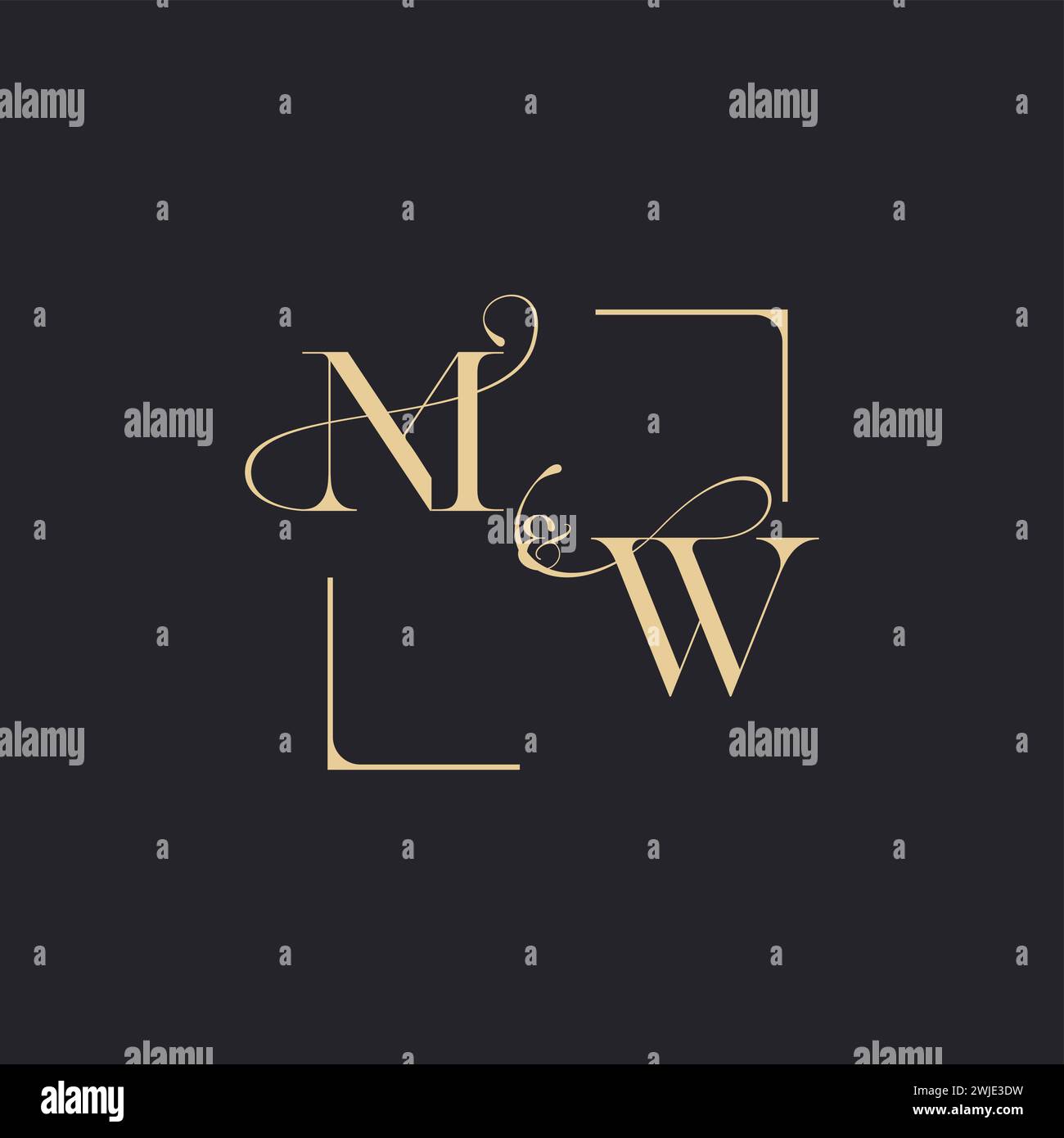 MW simple concept of wedding outline logo and square of initial design ...
