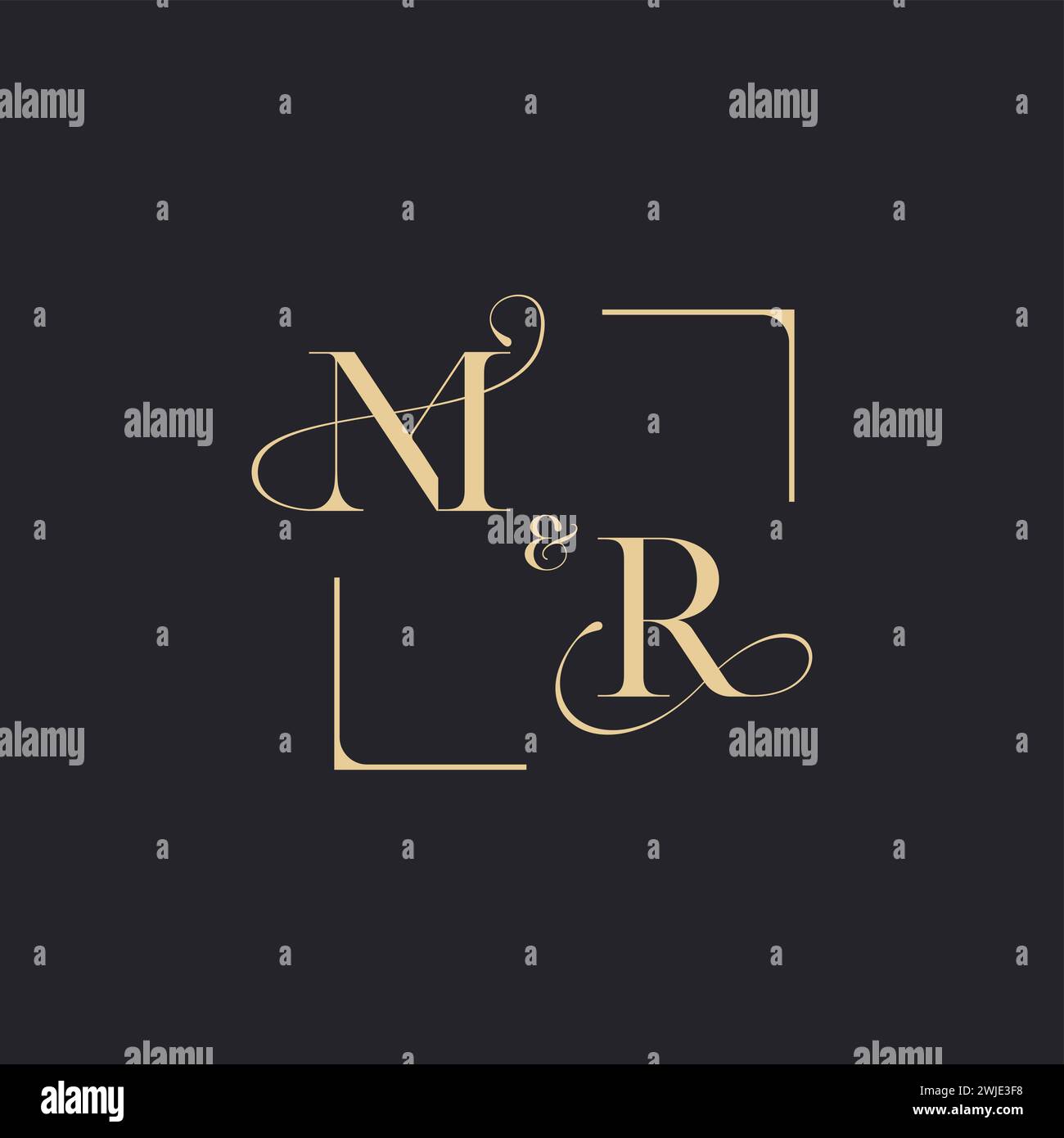 MR simple concept of wedding outline logo and square of initial design ...