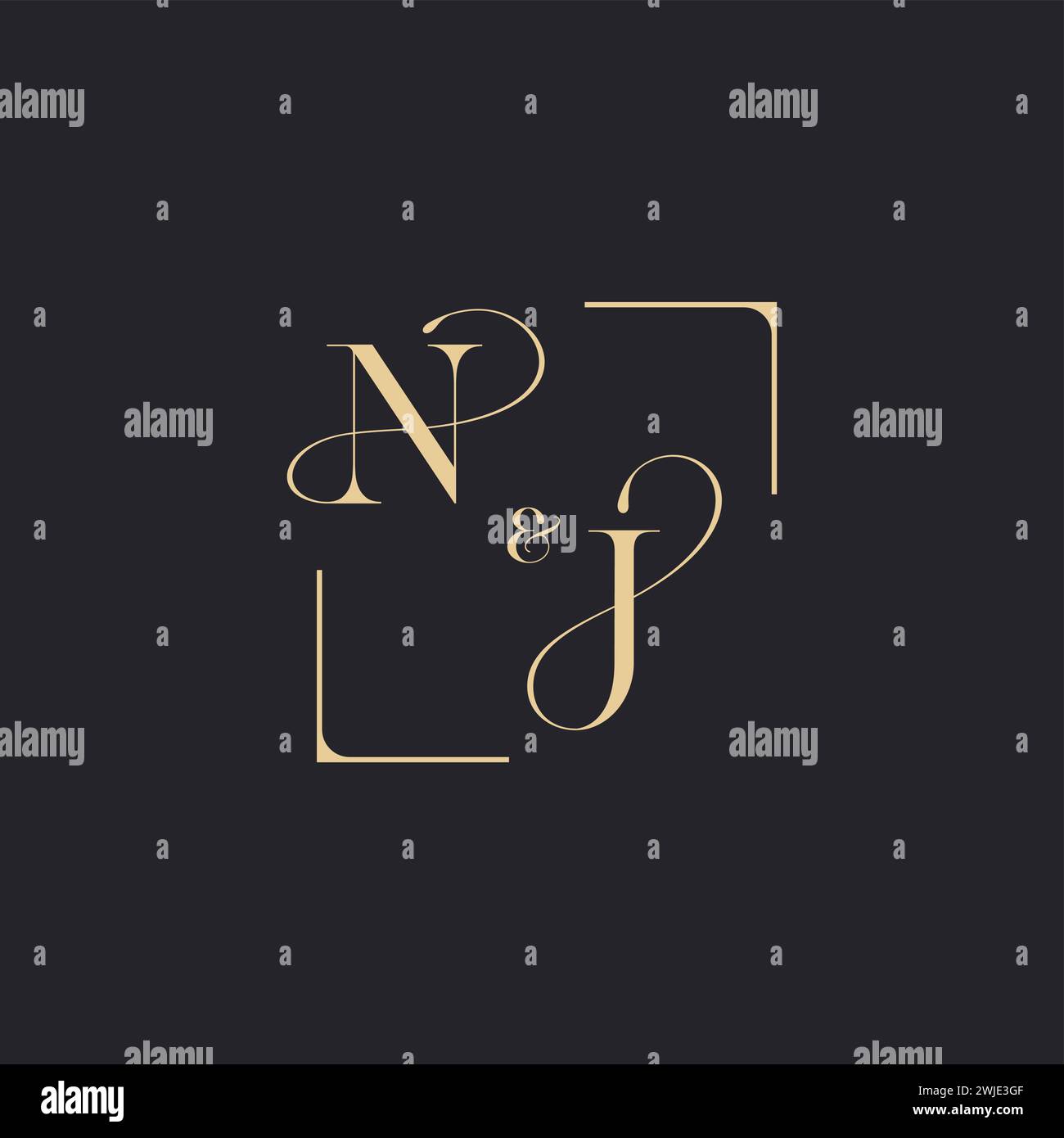 NJ simple concept of wedding outline logo and square of initial design ...