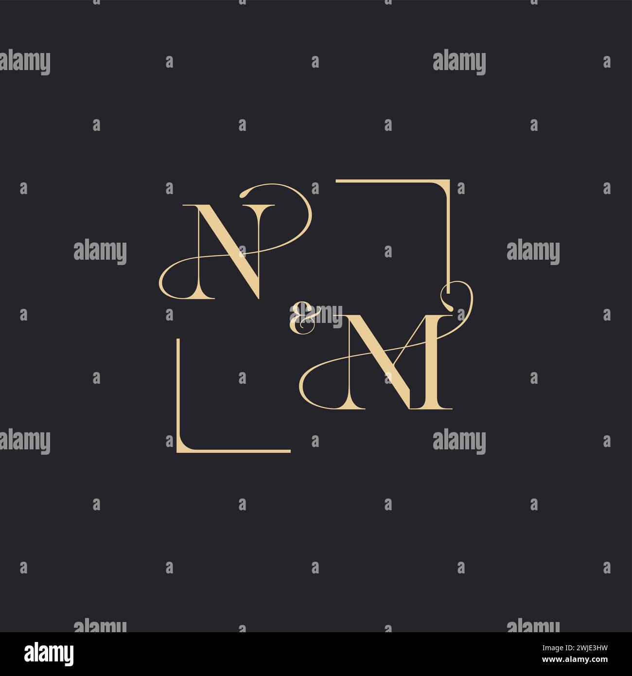 NM simple concept of wedding outline logo and square of initial design ...