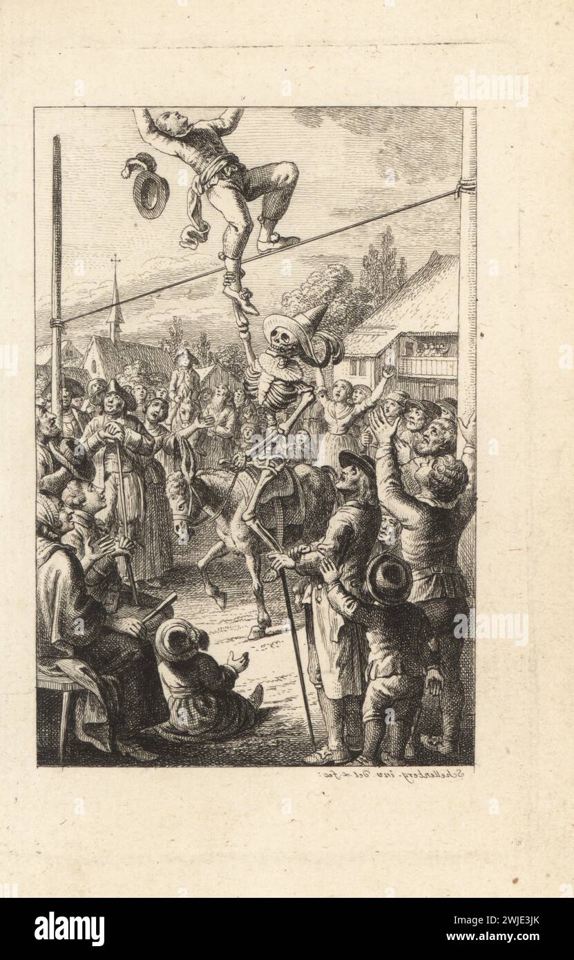 The skeleton of Death pulls a tightrope walker to his death, 18th ...
