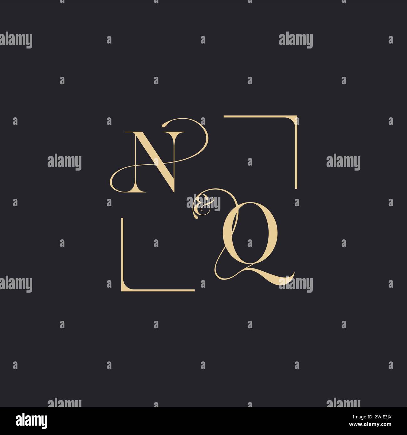 NQ simple concept of wedding outline logo and square of initial design ...