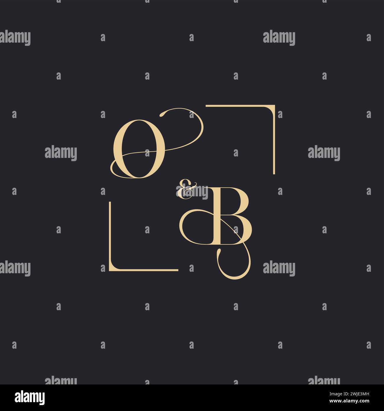 OB simple concept of wedding outline logo and square of initial design ...