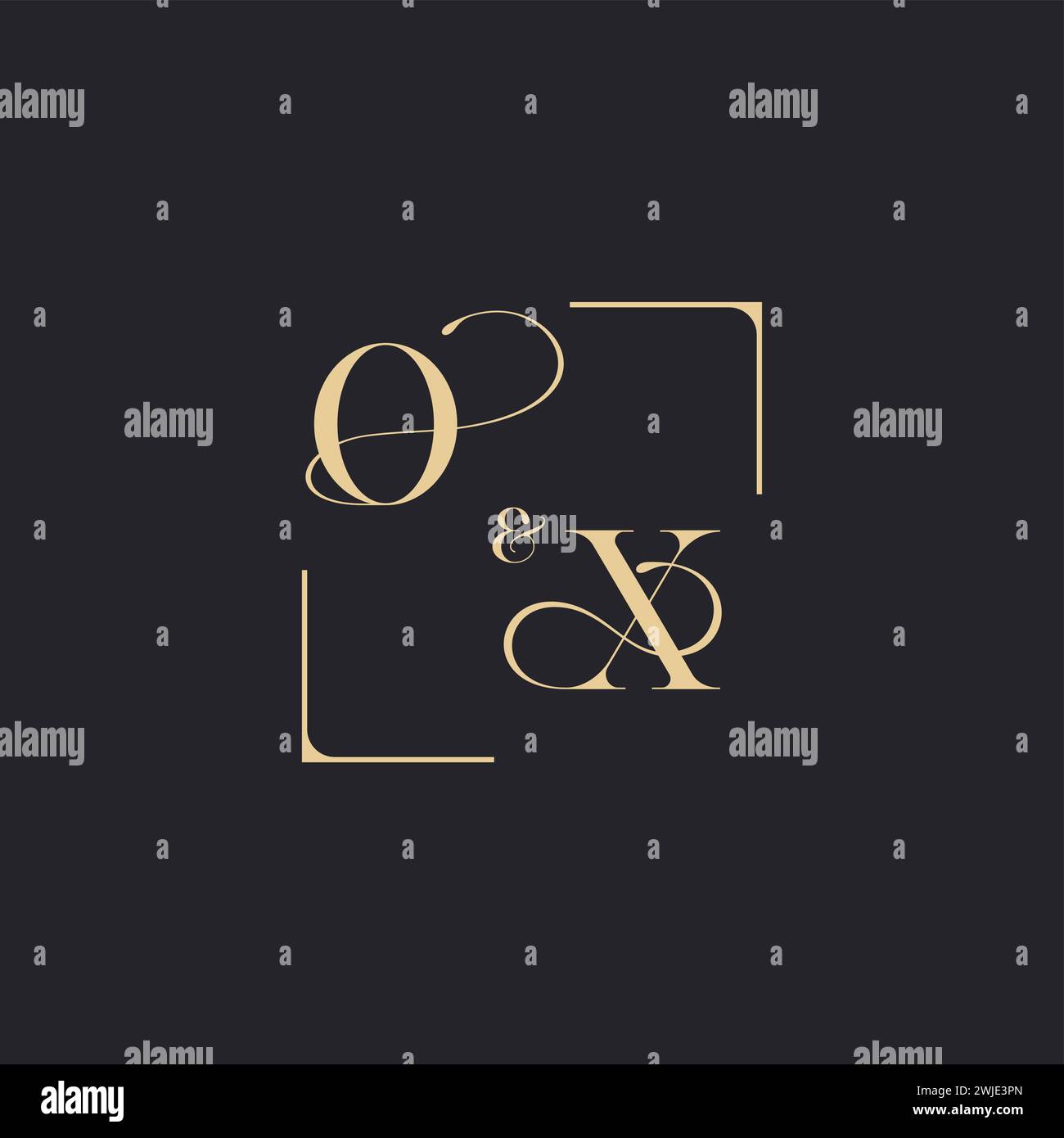 OX simple concept of wedding outline logo and square of initial design gold in white background ...