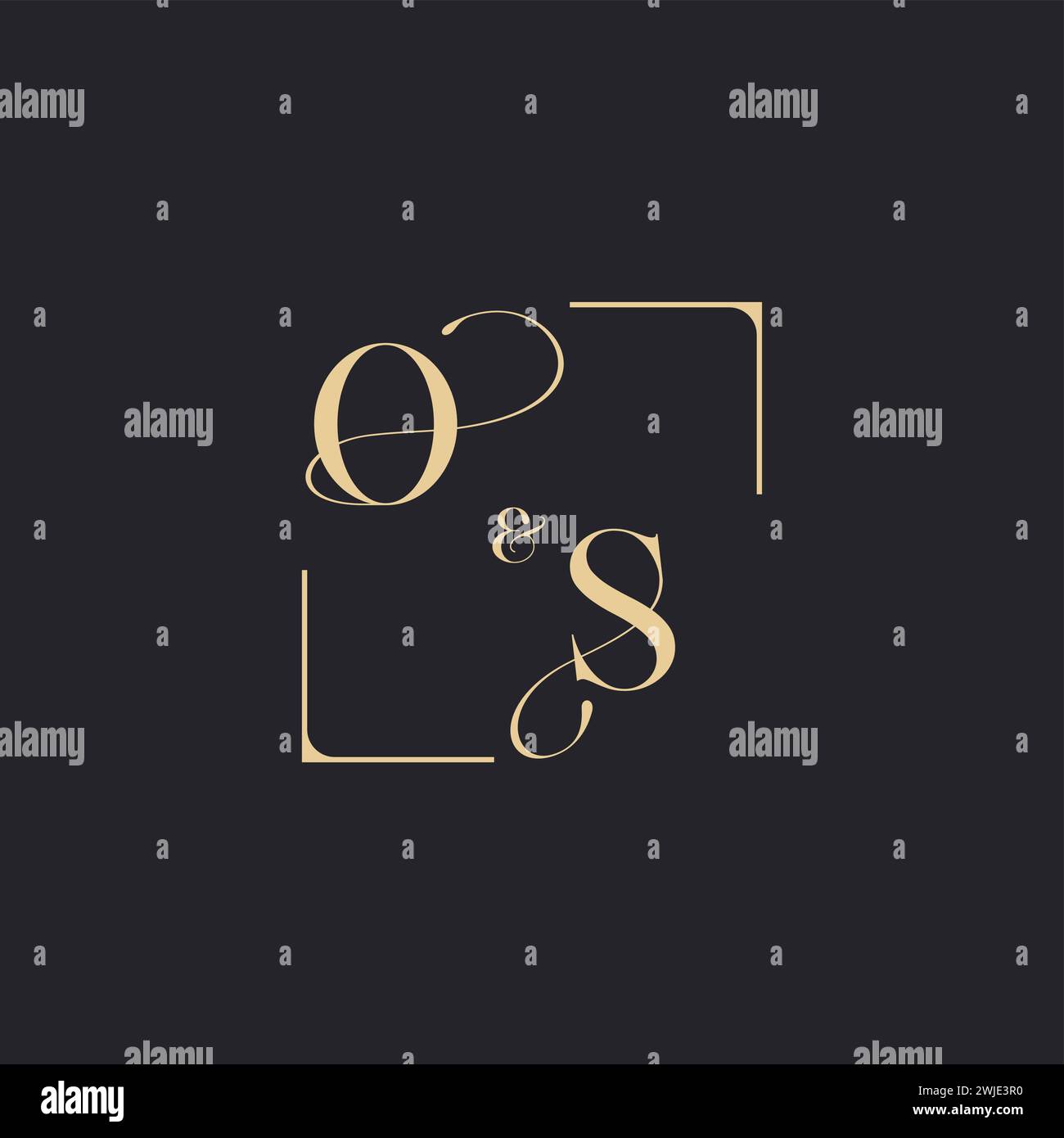 OS simple concept of wedding outline logo and square of initial design ...