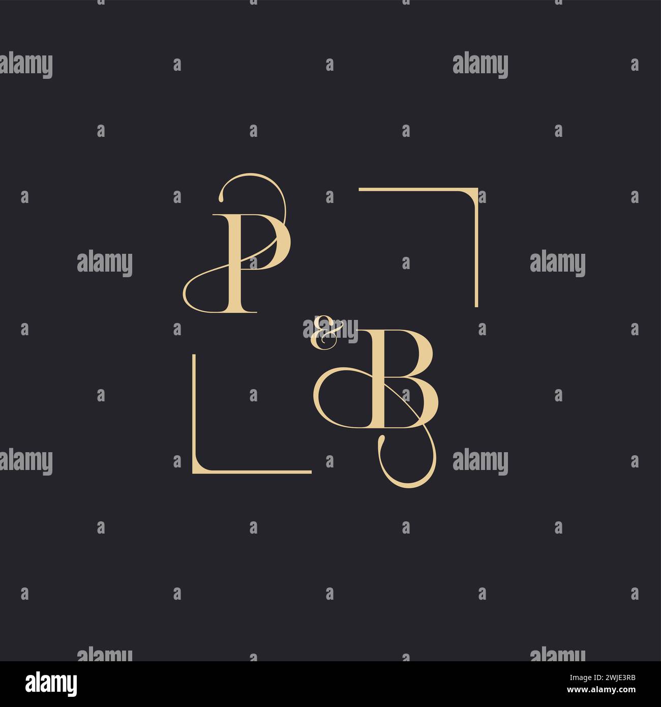 PB simple concept of wedding outline logo and square of initial design ...